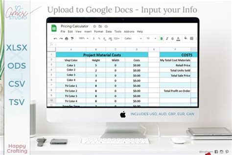 Material Cost Calculator Craft Calculator USD CAD