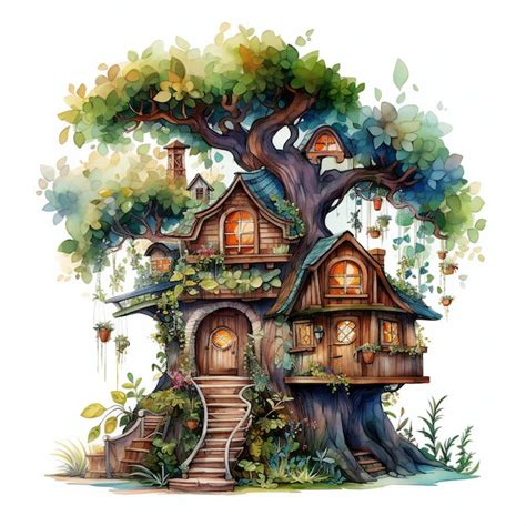 Un Dibujo De Una Casa En El árbol Con Una Casa En El árbol Foto Premium