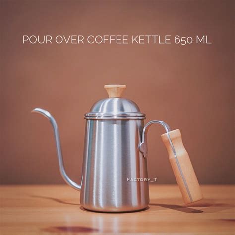 กาดริปกาแฟ สแตนเลส ด้ามจับไม้ ชุดดริป ขนาด 650 Ml Drip Coffee Pot Kettle Stainless พร้อมส่ง
