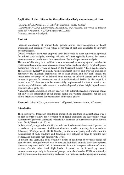 Pdf Application Of Kinect Sensor For Three Dimensional Body Measurements Of Cows