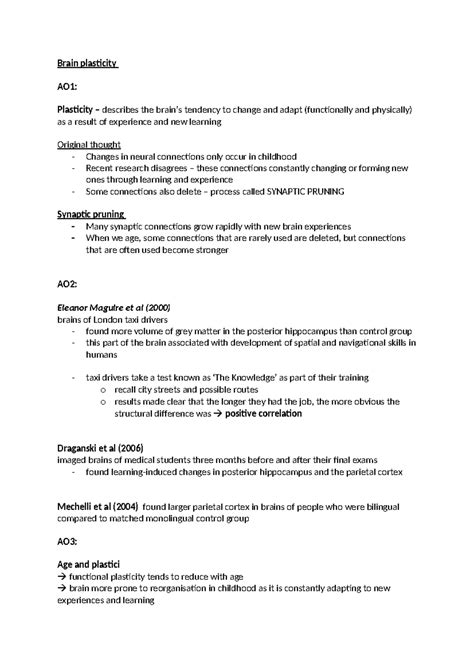 Brain Plasticity And Functional Recovery Brain Plasticity Ao1
