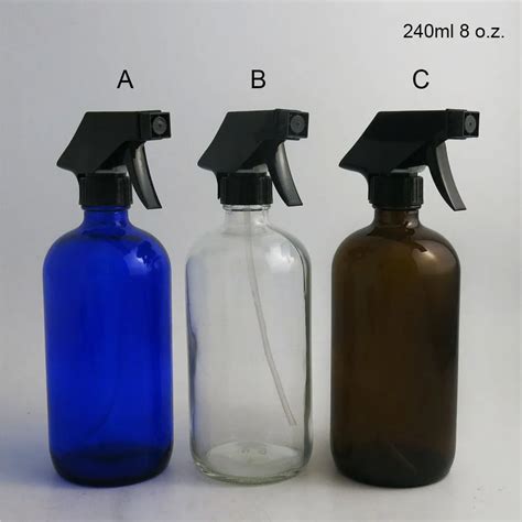 2 X 8 Oz Large Refillable 240ml Amber Blue Clear Glass Spray Bottle Container Trigger Sprayer