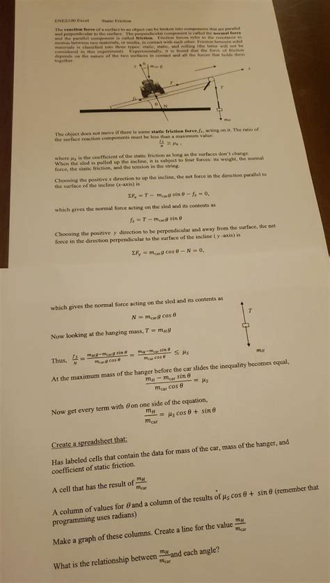 Solved ENES Excel Static Friction The Reaction Force Of Chegg Com