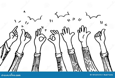 Doodle Hands Up Hands Clapping Applause Gestures Stock Vector