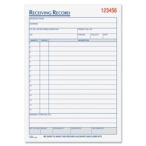 Tops Carbonless Receiving Record Forms Ld Products