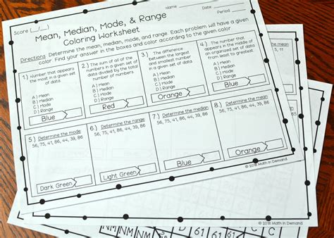Mean Median Mode And Range Coloring Worksheet Math In Demand