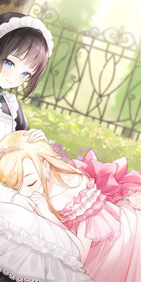 Обои на рабочий стол Аниме Девочка Блондинка Голубые Глаза Служанка Черные Волосы Длинные