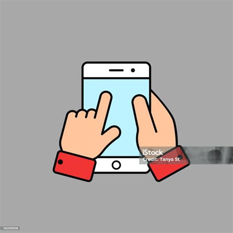 손을 잡고 빈 화면 아이콘을 만지고 스마트 폰 벡터 일러스트 레이 션 개념에 대한 스톡 벡터 아트 및 기타 이미지 개념 검은색 공란 Istock