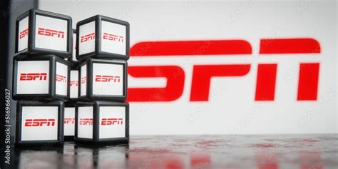Stacked Digital Blocks Displaying Espn Logo Against Blurred Backdrop Editorial Illustration