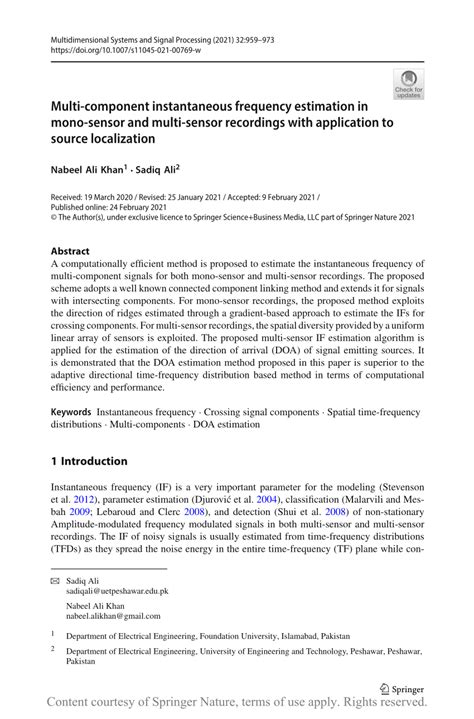 Multi Component Instantaneous Frequency Estimation In Mono Sensor And