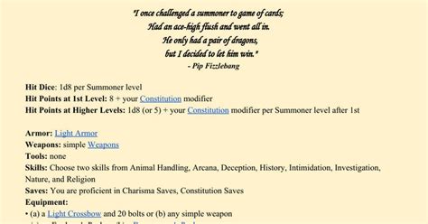 5e Class The Summoner Unearthedarcana