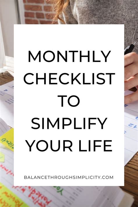 Monthly Checklist To Simplify Your Life Free Printable