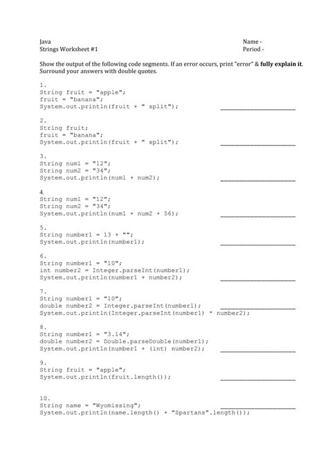 Solved Java Strings Worksheet Name Period Show The Chegg Com