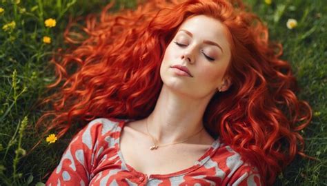 Premium Photo Happy Beautiful Red Haired Woman Lying On The Grass Ai