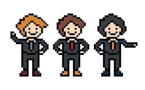 Set Of Cute Pixel Cartoon 8bit Character Business Man Businessman Smart