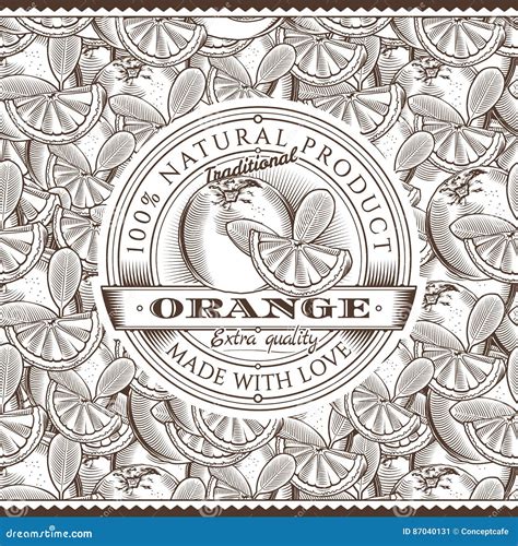 Vintage Orange Label On Seamless Pattern Stock Vector Illustration Of