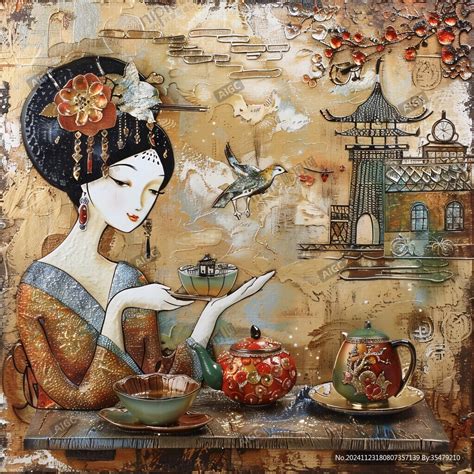 Ai创作图茶壁画 原创茶艺插图 仕女茶壶 仕女鉴茶图 早茶壁画 茶社装饰画 茶馆形象画 端茶姑娘 手绘茶女 古典茶女 品茶装饰画 茶艺插画