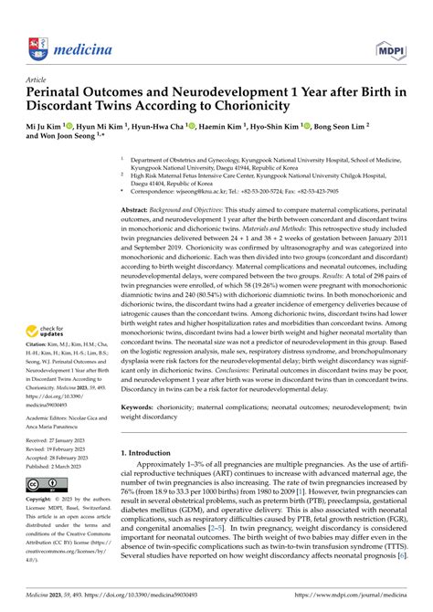 Pdf Perinatal Outcomes And Neurodevelopment 1 Year After Birth In