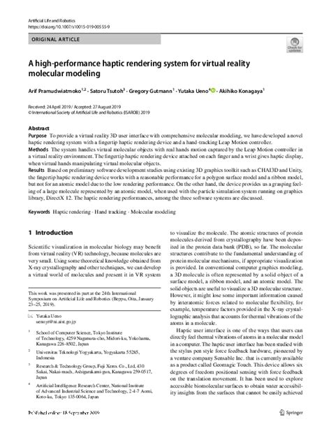 Pdf A High Performance Haptic Rendering System For Virtual Reality