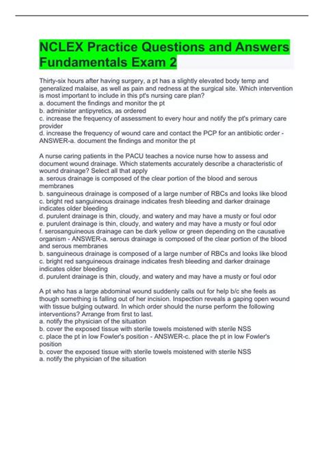 Nclex Practice Questions And Answers Fundamentals Exam 2 Nclex Stuvia Us