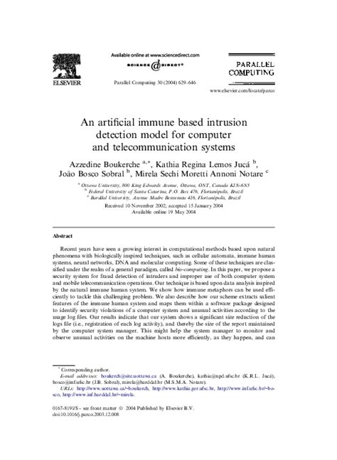 Pdf Immune Based Intrusion Detection For Systems