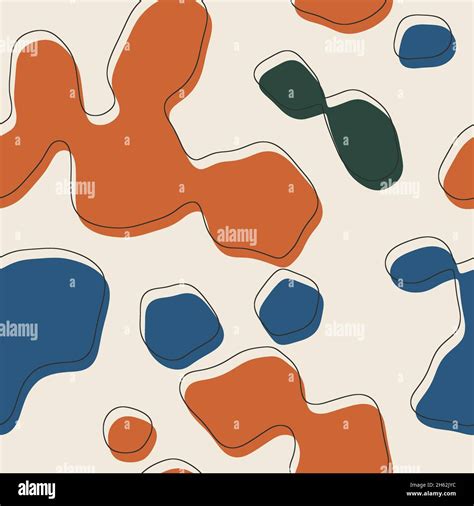 Seamless Abstract Organic Blog Shapes In Various Colors With Offset Outline Surface Pattern