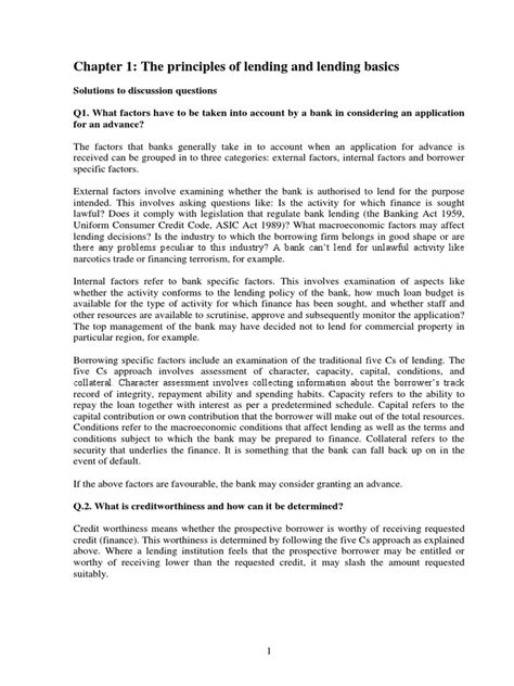 Chapter 1 The Principles Of Lending And Lending Basics Pdf Loans