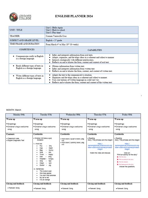 English Planner 2nd Grade Pdf Human Communication