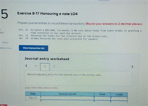 Solved Exercise 8 17 Honouring A Note Lo4 Prepare Journal