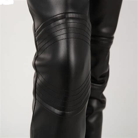 Herfst Mode Heren Zwart Lederen Broek Slim Fit Kor Grandado