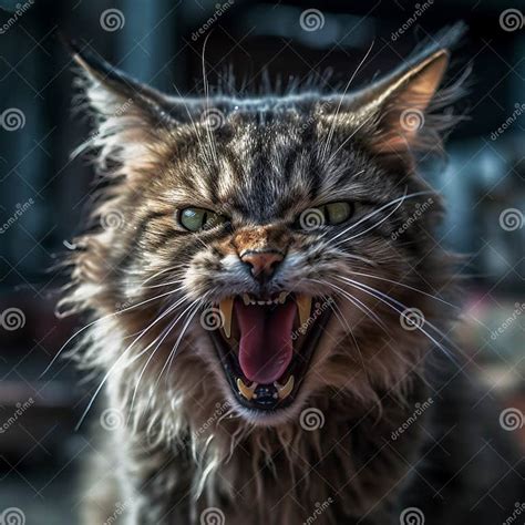 Explosive And Chaotic Close Up Of Angry Cat In Stefan Gesell Style