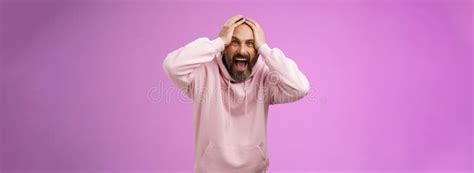 Outraged Furious Mad Adult Man Bearded Yelling Shocked Despair