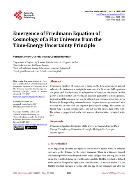 Pdf Emergence Of Friedmann Equation Of Cosmology Of A Flat Universe From The Time Energy