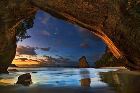 デスクトップ壁紙 日光 風景 日没 湾 岩 自然 反射 星 雲 ビーチ イブニング 海岸 崖 夕暮れ 形成
