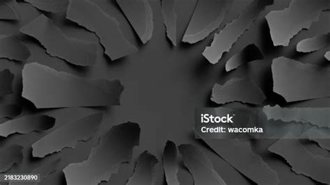 3d 렌더링 추상 미니멀리스트 검은 배경 복사 공간 주변에 놓인 찢어진 종이 조각 둥근 구멍 드라마틱한 벽지 0명에 대한 스톡 사진 및 기타 이미지 Istock