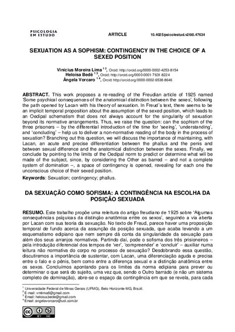 Pdf Sexuation As A Sophism Contingency In The Choice Of A Sexed Position Vinícius Moreira