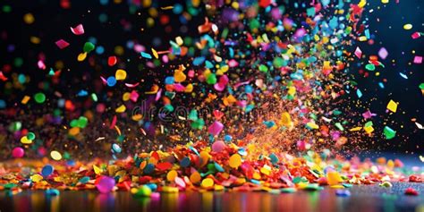 Vibrant Confetti Explosion On A Dark Canvas A Stunning Panoramic Image Captures The Energy And