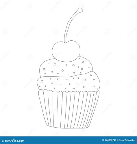 Coloring Page With A Cupcake Cute Line Art Stock Illustration