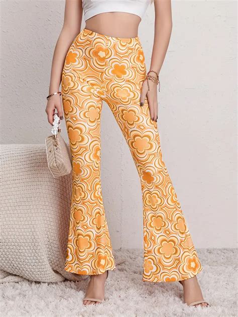 Floral Print Flare Leg Pants Boho Forbidden Pants Spring Temu