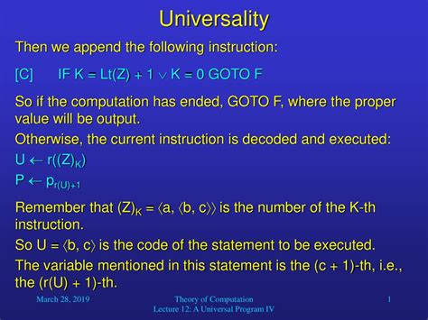 theory of computation lecture 12 a universal program iv ppt download