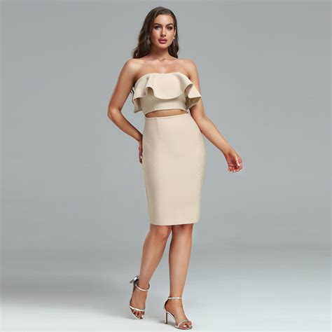 Apricot Strapless High Waist Hollow Out Bandage Dress Wolddress