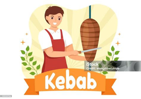 닭고기 또는 쇠고기 고기 샐러드 야채를 빵 또띠아 랩에 넣은 케밥 벡터 일러스트레이션은 플랫 만화 손으로 그린 템플릿에 싸여 있다 고기에 대한 스톡 벡터 아트 및 기타