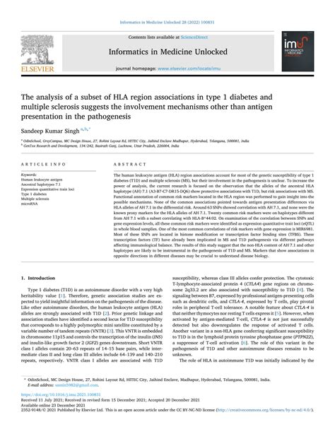 Pdf The Analysis Of A Subset Of Hla Region Associations In Type 1