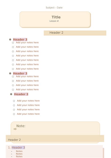 Aesthetic Gdocs Notes Template Updated Note Subject Date Title