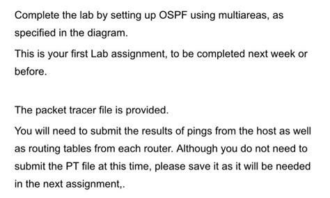 Solved Complete The Lab By Setting Up OSPF Using Multiareas Chegg