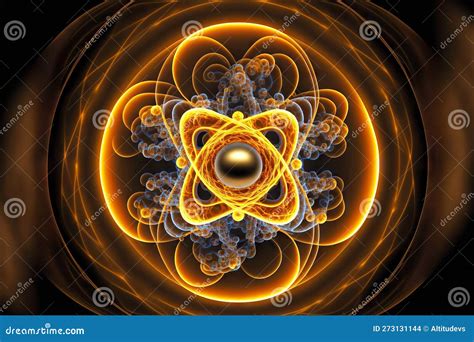 Complex Atom Orbit Structure With Neutrons And Protons On Brown Background Stock Illustration