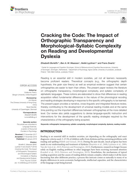 Pdf Cracking The Code The Impact Of Orthographic Transparency And