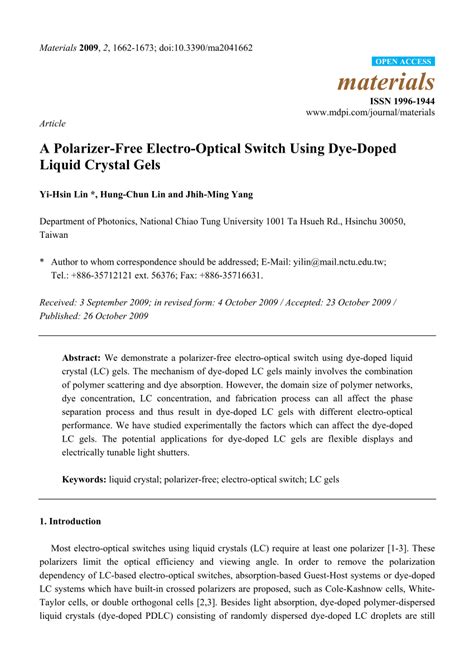 Pdf A Polarizer Free Electro Optical Switch Using Dye Doped Liquid Crystal Gels