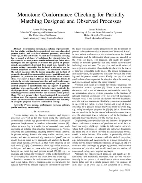 Pdf Monotone Conformance Checking For Partially Matching Designed And