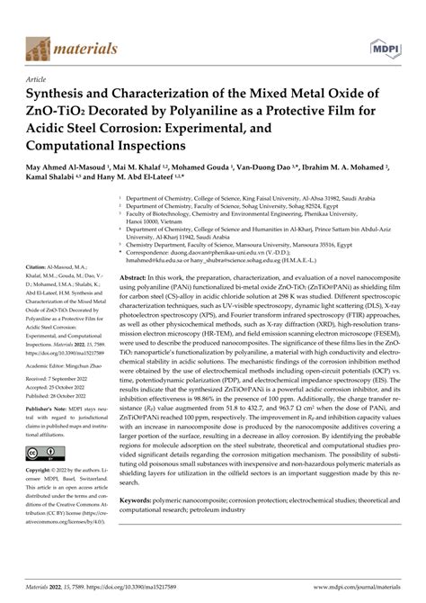 Pdf Synthesis And Characterization Of The Mixed Metal Oxide Of Zno Tio2 Decorated By